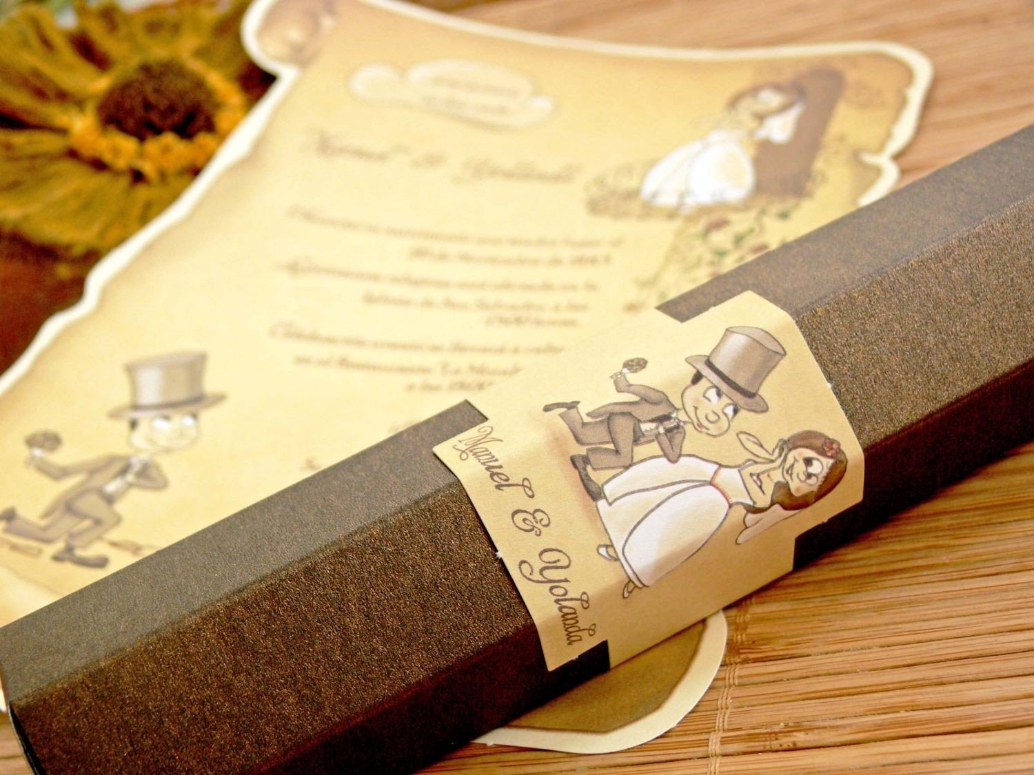 invitación pergamino con caja